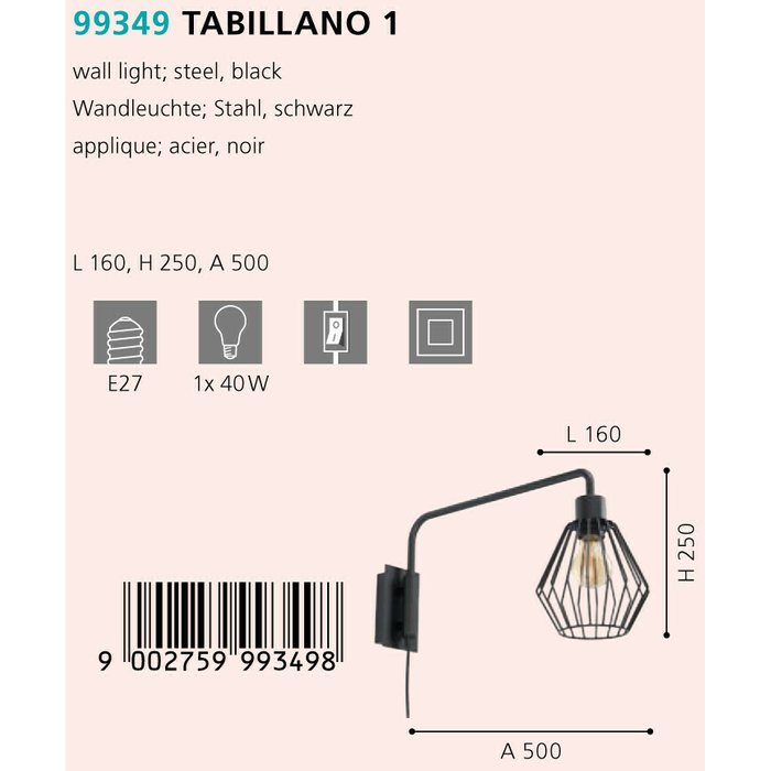 В продаже Бра Eglo Tabillano 1 99349 — купить по цене 3990.0 руб в ...